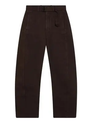 LEMAIRE Cotton Trousers With Belt - Brown