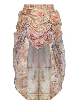 Zimmermann Spliced Floral Silk-linen Blend Rebellion Midi Skirt - Multicolor