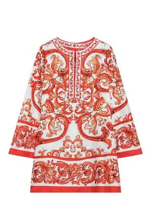 Dolce & Gabbana Maiolica-print Silk Twill Kaftan Dress, Multicolour - Orange
