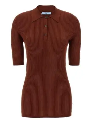 Prada Ribbed Polo Shirt - Brown