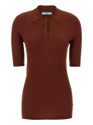 Prada Ribbed Polo Shirt - Brown