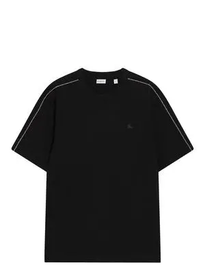 Burberry Cotton T-shirt With Check Trim - Black