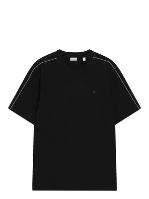 Burberry Cotton T-shirt With Check Trim - Black
