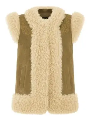 Etro Peacock Embroidered Shearling Vest - Green