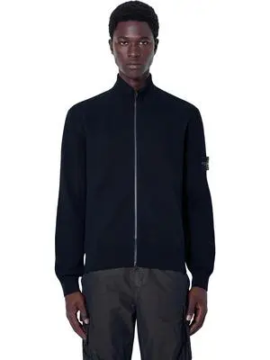 Stone Island Ribbed Zip-up Jacket - Black