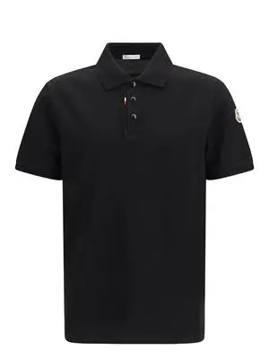 Moncler Cotton Piqué Polo Shirt With Logo - Black