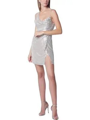SELF-PORTRAIT Rhinestone Embellished Mini Dress - Cream