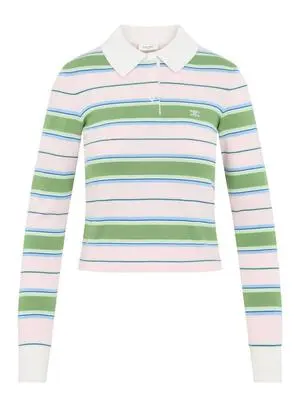 Celine Striped Cotton Polo Knit - Green