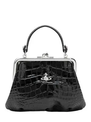 VIVIENNE WESTWOOD Granny Frame Purse In Croc-embossed Leather - Black