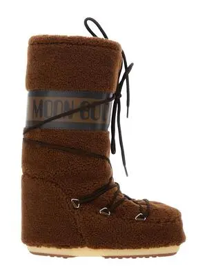 Moon Boot Moon Boot Women 'Icon' Brown Snow Boots With Maxi Logo Print On The Side In Fleece Woman Multicolor