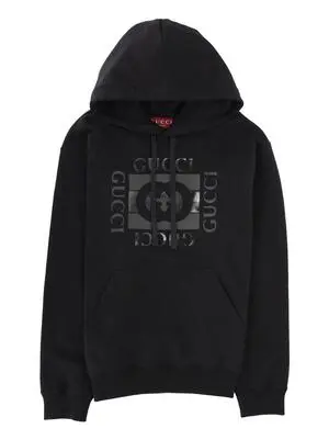 Gucci Logo Print Cotton Hoodie - Black