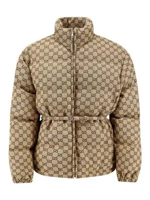Gucci Gg Fabric Padded Jacket With Belt - Multicolor