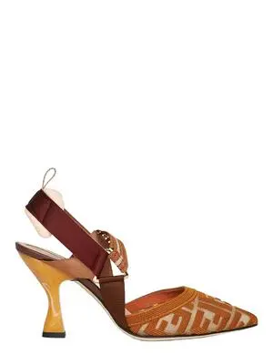 Fendi Brown Ff Fabric Colibrì Slingback Pumps - Multicolor