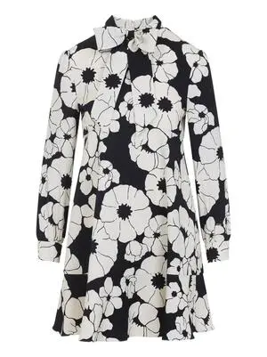 Celine Floral Virgin Wool Mini Dress - Black