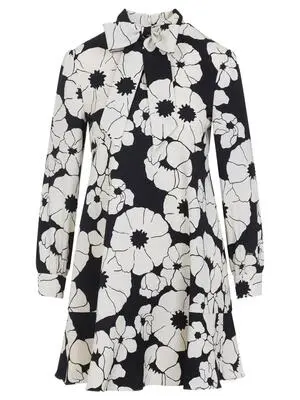 Celine Floral Virgin Wool Mini Dress - Black
