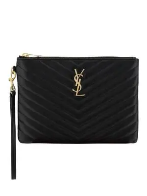 Saint Laurent Leather Matelassé Clutch Bag - Black