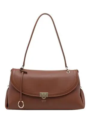 FERRAGAMO Gancini Logo Shoulder Bag - Brown