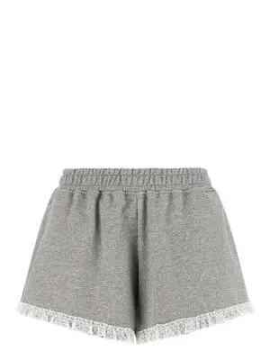 GANNI Isoli Cotton Lace-trim Shorts - Gray