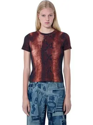 JEAN PAUL GAULTIER Python Print Ribbed T-shirt - Brown