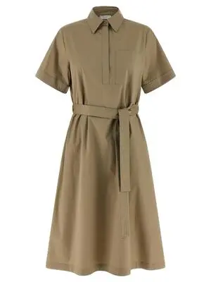 Peserico Cotton Poplin Midi Shirt Dress - Green