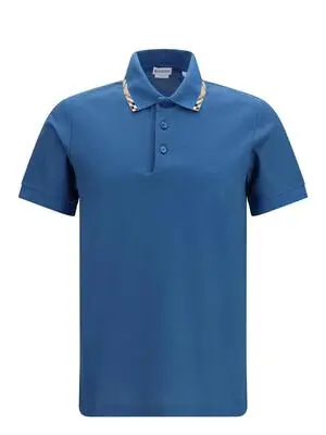 Burberry Cotton Polo With Check Trims - Blue