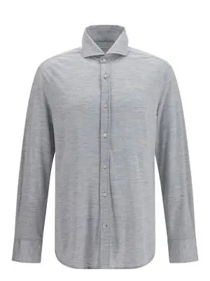Brunello Cucinelli Brunello Cucinelli Men Silk And Cotton Jersey Shirt With Spread Collar Gray
