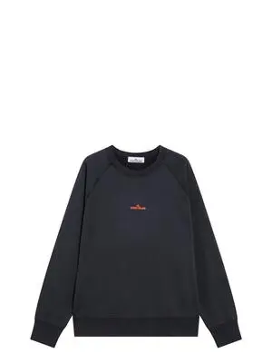 Stone Island Navy Cotton Sweatshirt With Logo Prints - Blue