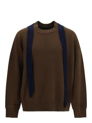 Sacai Wool Knit Cardigan With Integrated Scarf - Brown