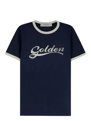 GOLDEN GOOSE Cotton T-shirt With Printed Logo On The Front - Multicolor