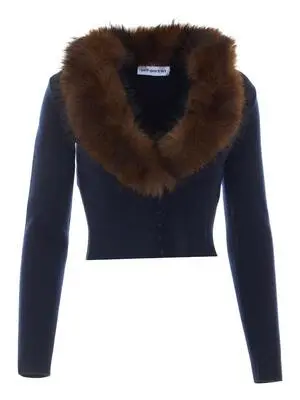 SELF-PORTRAIT Fur Collar Cardigan - Blue