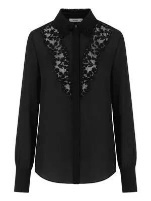 Fendi Georgette Shirt With Lace Details - Black