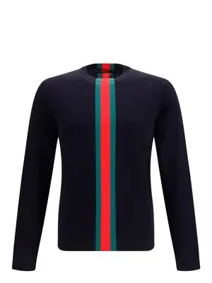 Gucci Knitted Cotton Sweater With Web Intarsia - Blue
