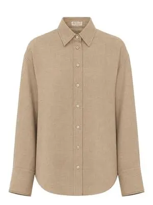Brunello Cucinelli Classic Collar Virgin Wool Shirt - Cream