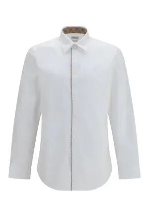 Burberry Cotton Shirt With Check Trims - White