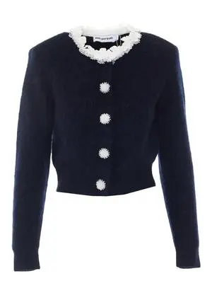 SELF-PORTRAIT Flower Pearl Knit Cardigan - Blue