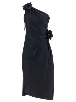 Coperni Asymmetric Mini Flower Midi Dress - Black