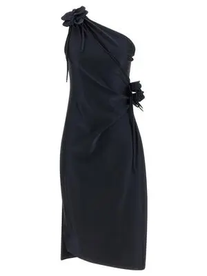 Coperni Asymmetric Mini Flower Midi Dress - Black