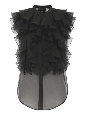 Max Mara Silk Ruffled Shirt - Black