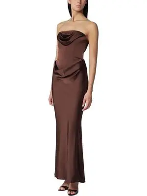 ROTATE BY BIRGER CHRISTENSEN Strapless Bodice Maxi Dress - Brown