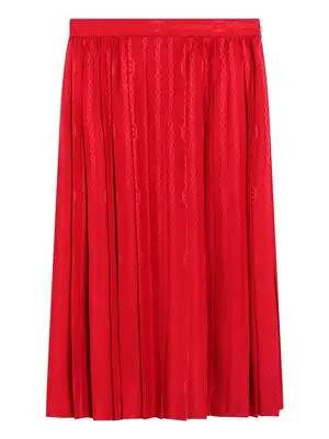 Gucci Pleated Silk Jacquard Midi Skirt With Gg Chain In Fire - Red