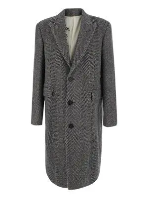 GOLDEN GOOSE Resca Virgin Wool Coat With Collar And Long Sleeves - Multicolor