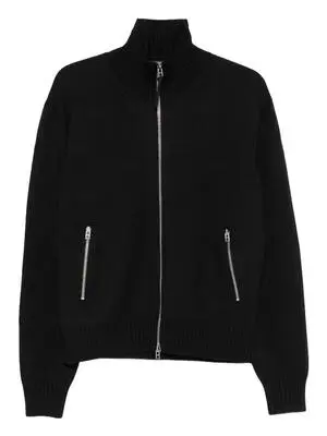 TOM FORD Wool Leather Elbow Patches Cardigan - Black