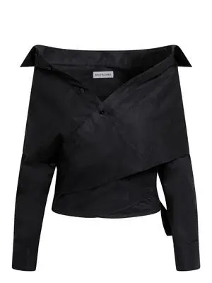 Balenciaga Off-shoulder Wrap Shirt - Black