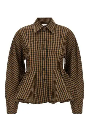 GANNI Crinckled Taffeta Blouse - Brown