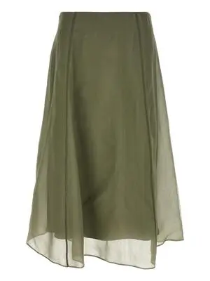 Brunello Cucinelli BRUNELLO CUCINELLI Crispy Silk Midi Skirt Green