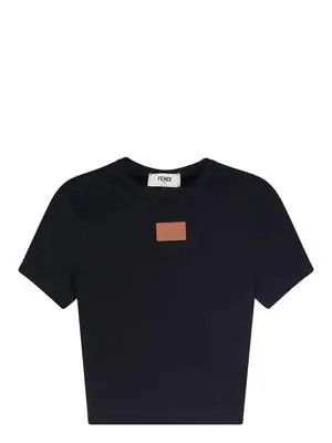 Fendi Cropped Stretch Cotton T-shirt - Black