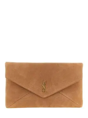 Saint Laurent Suede Calfskin Envelope Clutch - Brown