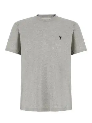 AMI Paris Gray Crew Neck T-shirt With Adc Embroidery On The Front In Cotton For - Multicolor
