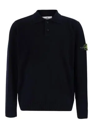 Stone Island Polo Ls With Collar And Long Sleeves In Blue Cotton - Multicolor