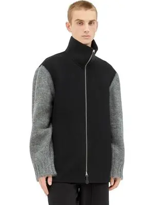 JIL SANDER Knit-sleeves Wool Jacket - Black